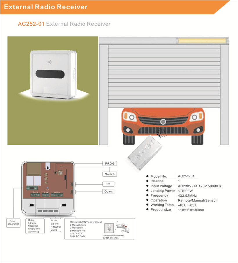 AC252-01 AC Roller Shutter tubular Motor garage door remote controller